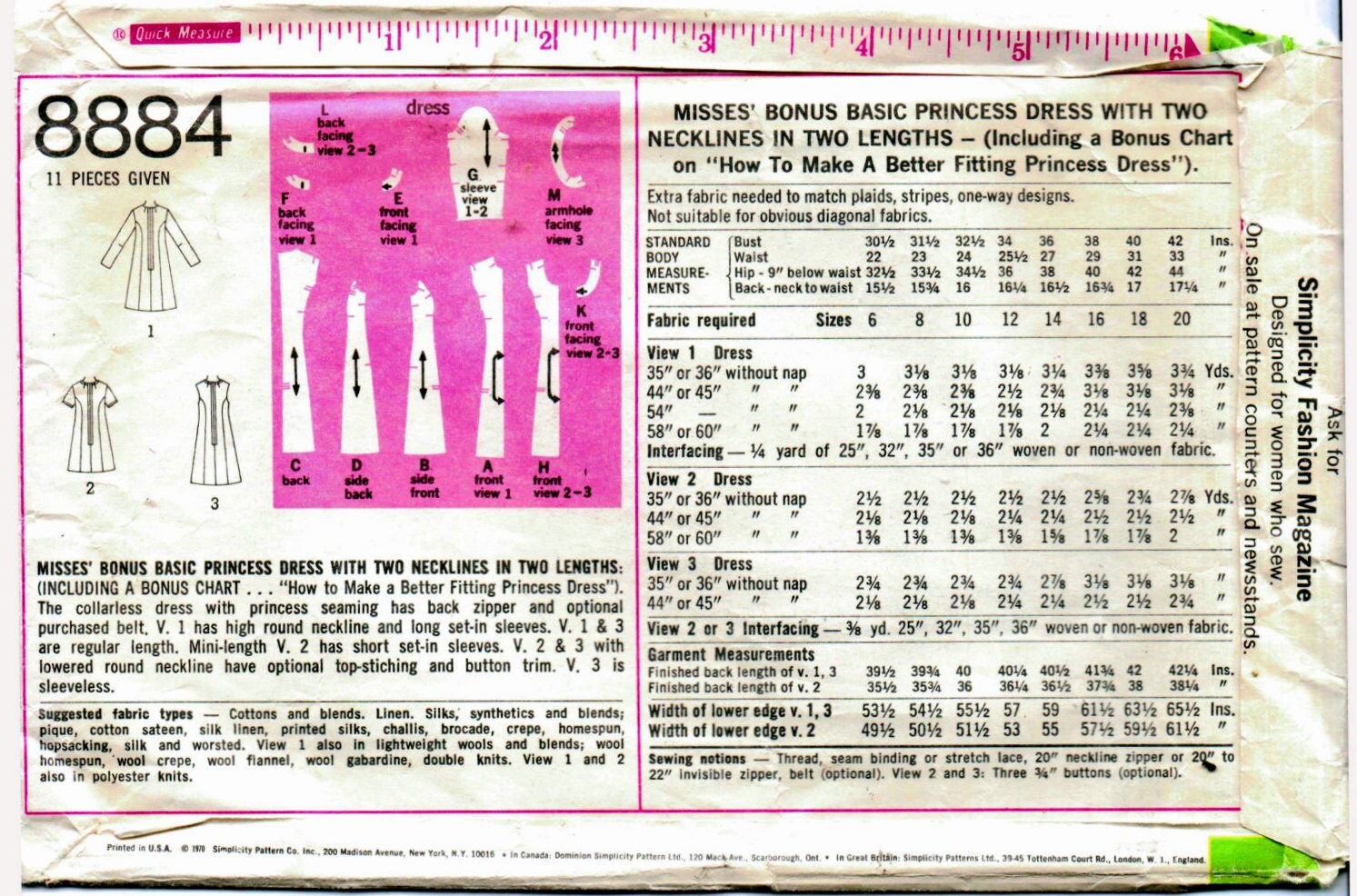 Sewing Pattern Simplicity 8884 Mod Vintage 1970 Misses A-line - Etsy