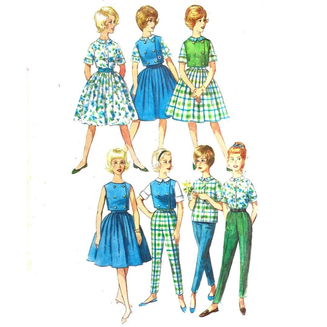 Simplicity 4540 Vintage 1960s Tweens Skirt, Blouse, Crop Top and Pants ...