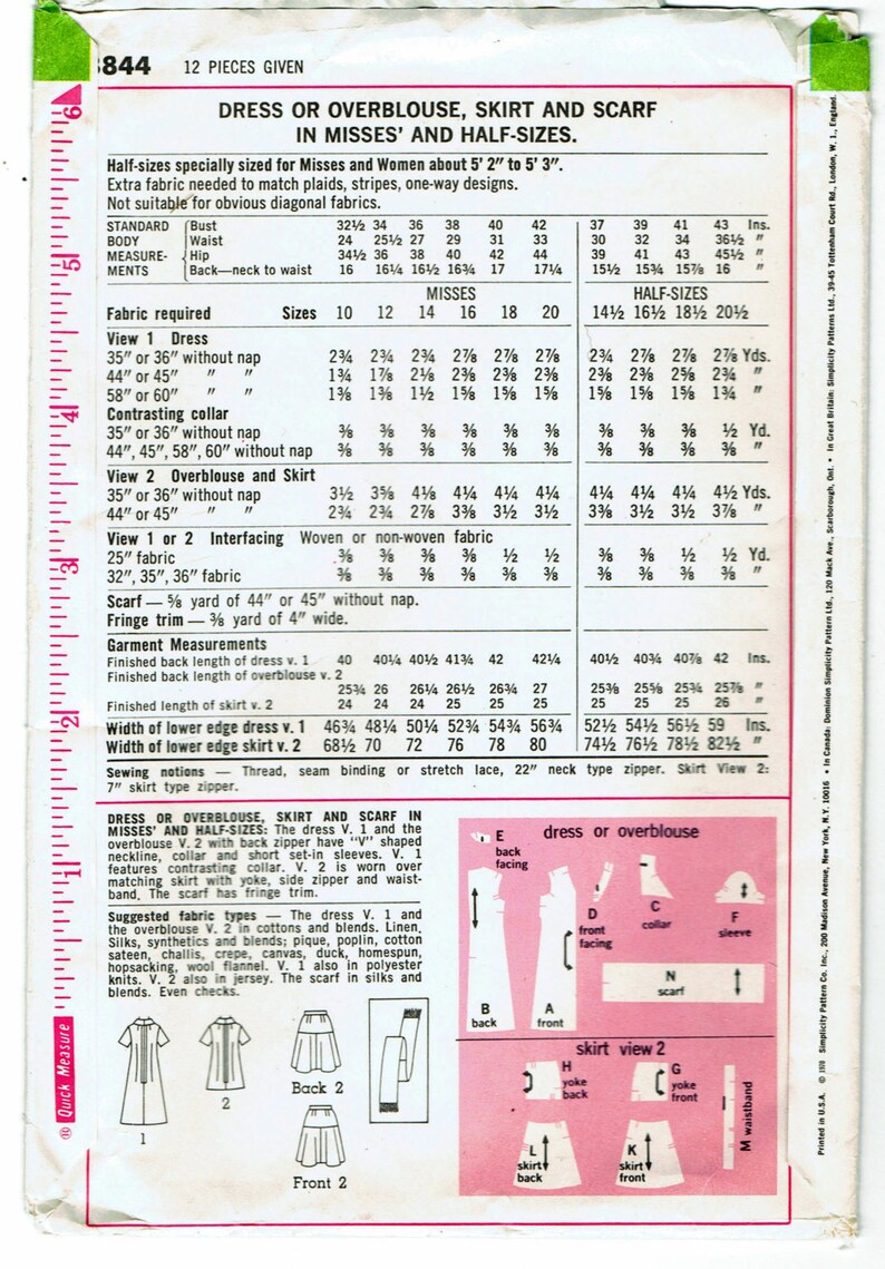 Vintage 1970s Sewing Pattern Simplicity 8844 Mod One Piece Dress or ...