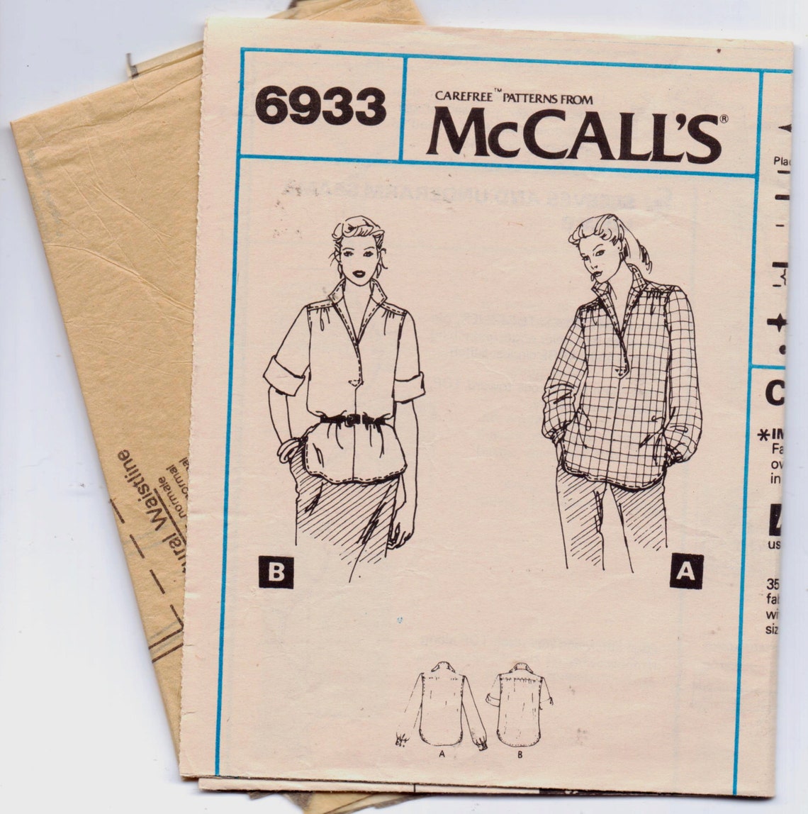 Vintage Mccall's 6933 1980s Misses Size 10 Loose Fitting Pullover Top ...
