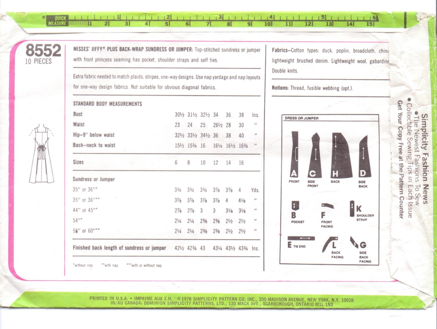 Vintage 1970s Simplicity 8552 Misses Jiffy Plus Back One Wrap Sundress ...