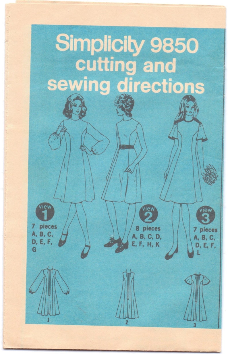 Vintage 1970s Mod Sewing Pattern Simplicity 9850 Princess Dress in ...