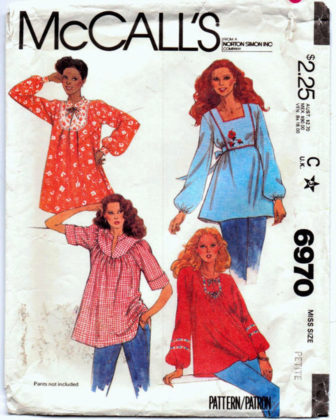 Sewing Pattern Vintage 1970s Mccall's 6970 Vintage Misses Tunic Boho ...