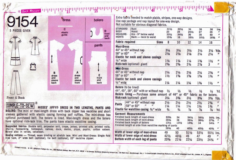 Simplicity 9154 Vintage 1970s Hippie Style Tunic Peasant Dress in Maxi ...