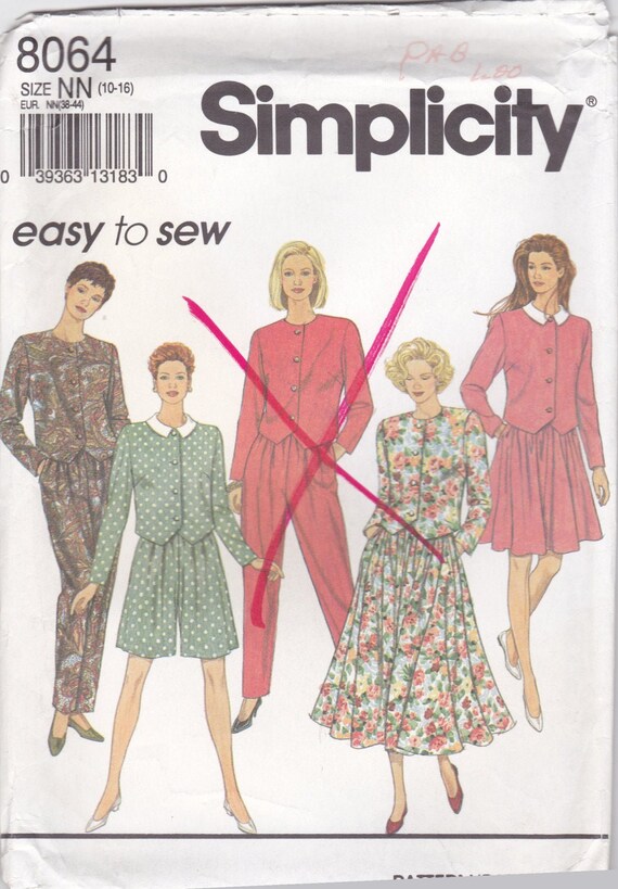 Vintage 1990s Simplicity 8064 Sewing Pattern With Women's - Etsy