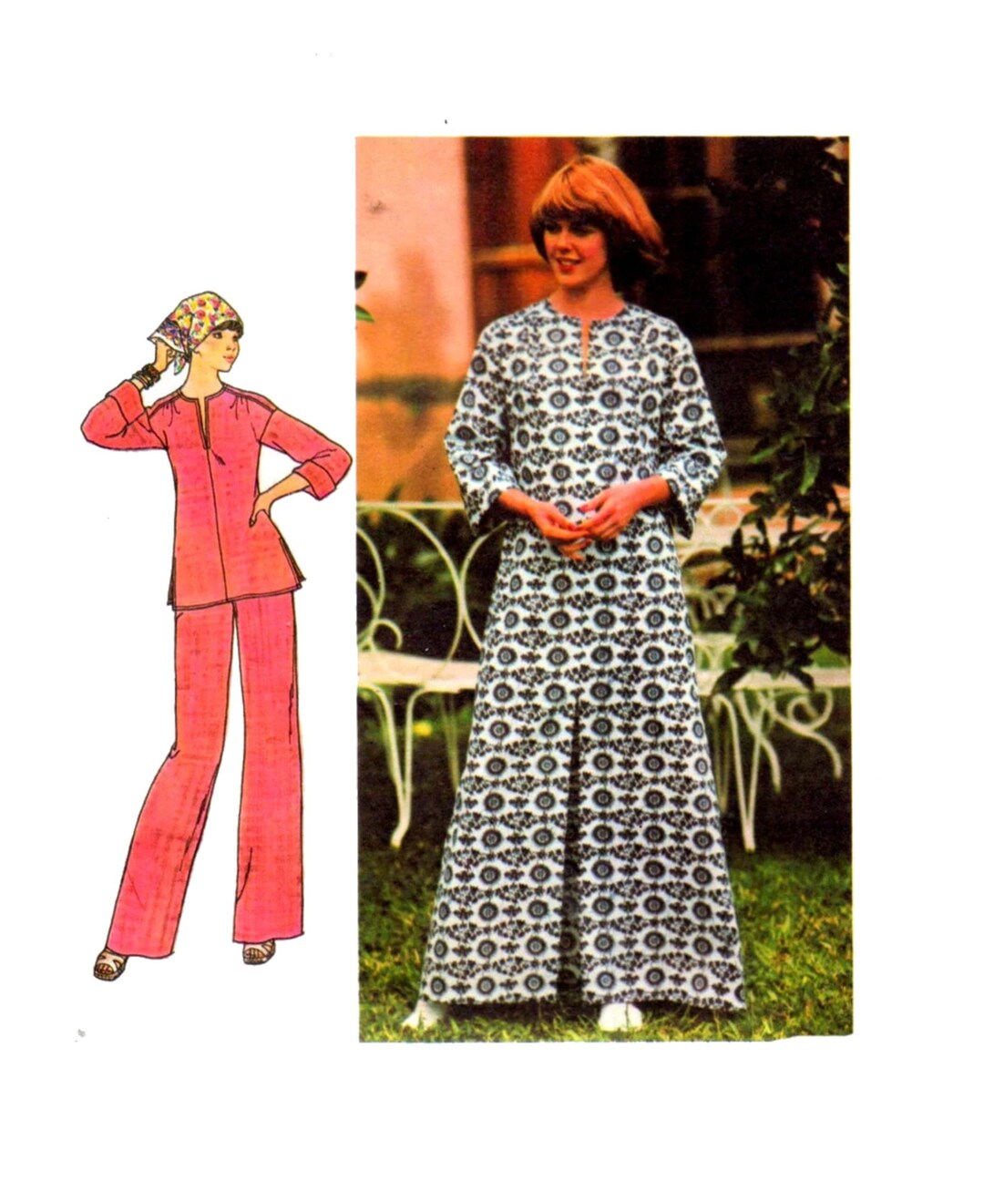 Sewing Pattern Vintage 1970s Misses' Caftan,tunic Top and Pants ...