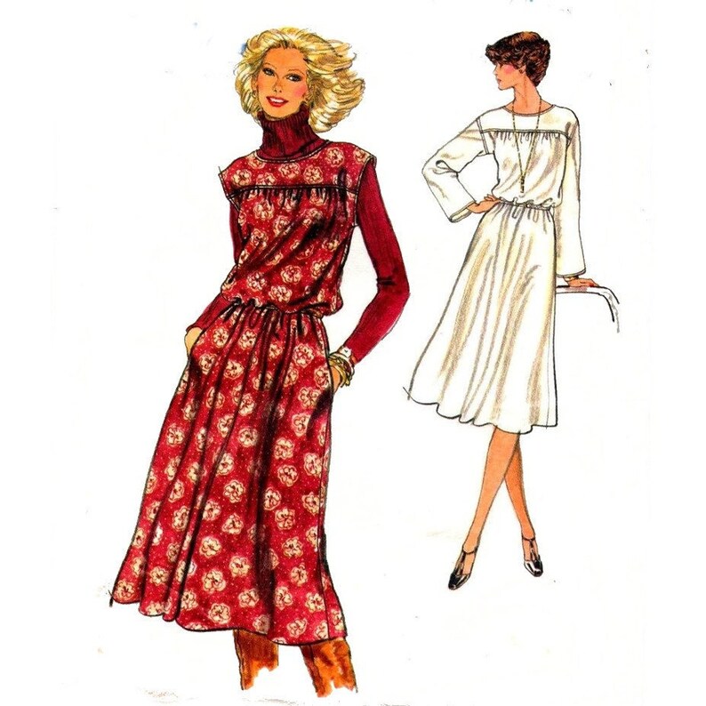 Vogue 9870 Vintage 1970s Misses' Loose Fitting Pullover Blouson Short or Long Sleeve One Piece ...