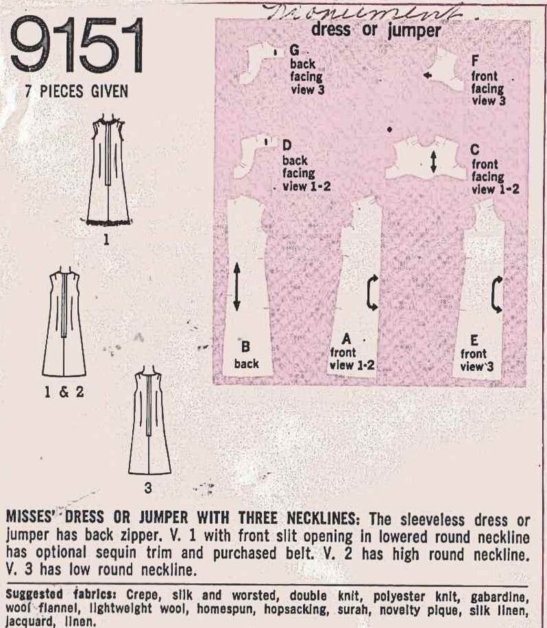 Misses Mod One Piece A-line Dress or Jumper 1970s Vintage Simplicity ...