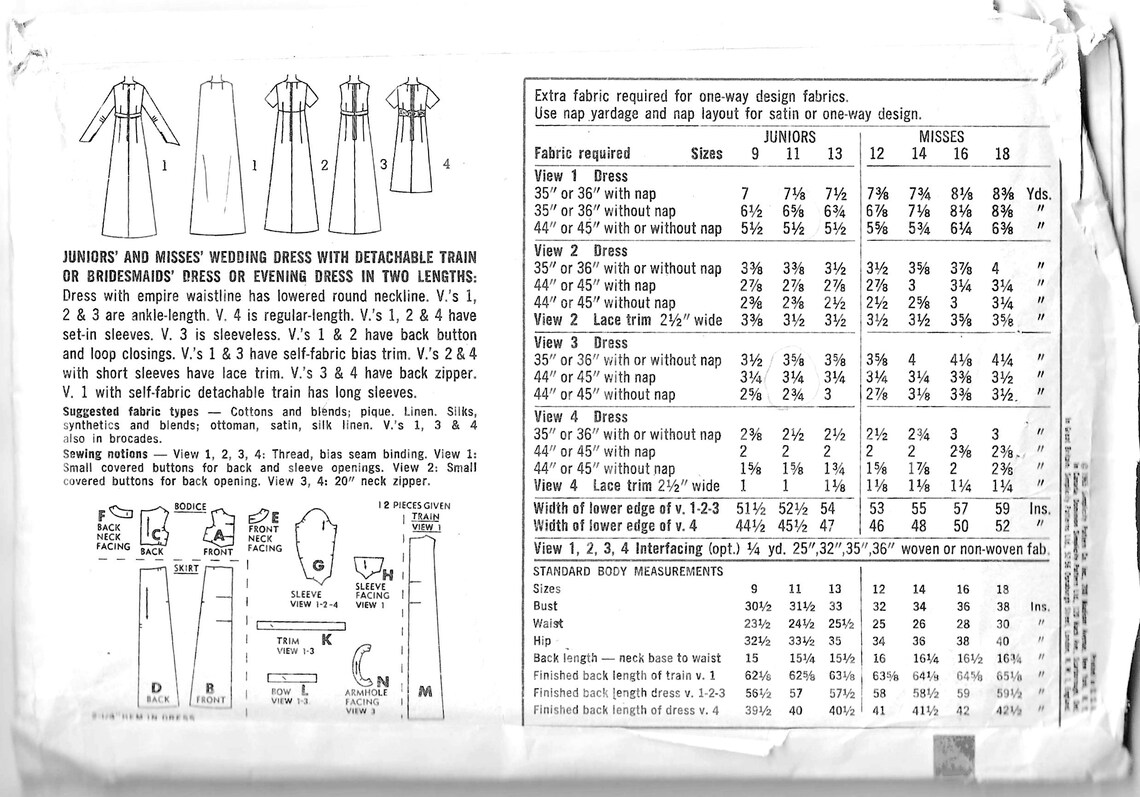 Vintage 1960s Simplicity 6352 Wedding Dress With Bridesmaid Wiggle ...