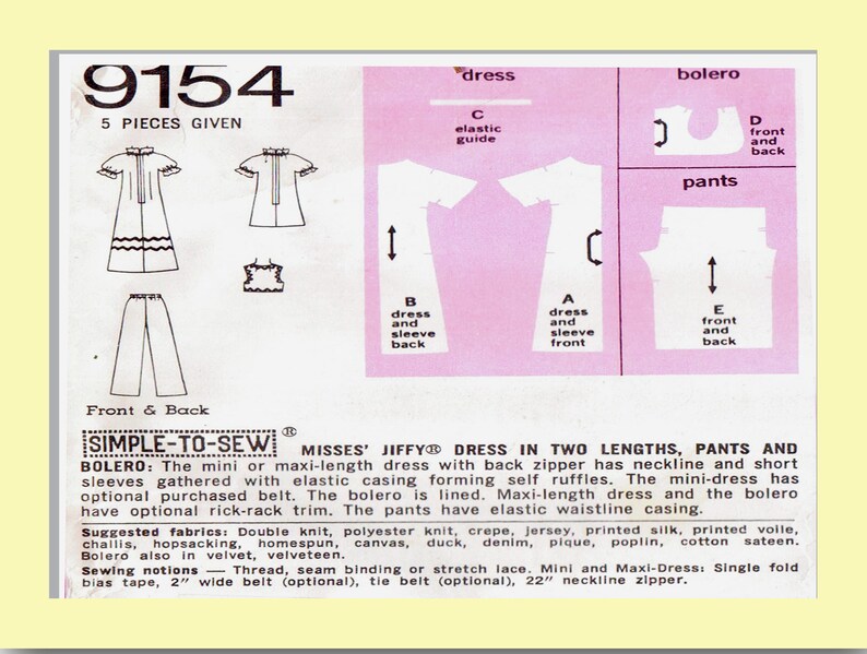 Simplicity 9154 Vintage 1970s Hippie Style Tunic Peasant Dress in Maxi ...