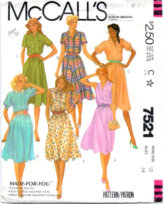 Vintage 1980s Sewing Pattern Mccall's 7521 Misses' One | Etsy