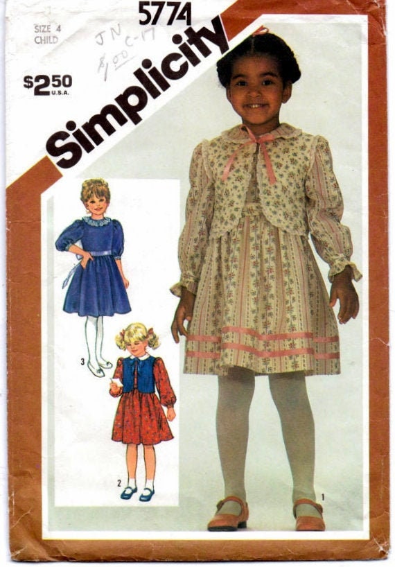 Vintage 1970s Simplicity 5774 Girls' Full Gathered Dress and Lined Vest ...