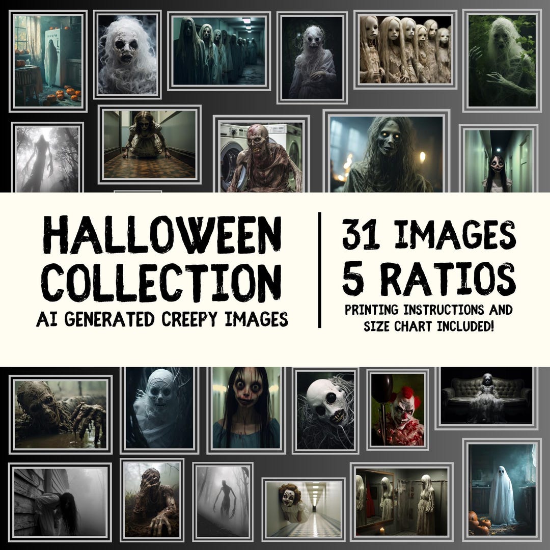 31 Printable Creepy Halloween Wall Art Photos Prints AI Generated ...