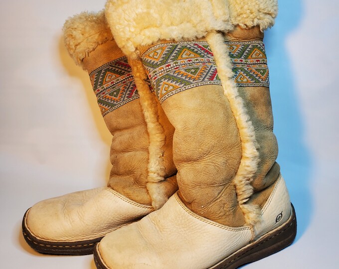Vintage BORN Gender-neutral USA Woman Size 7 Winter Brown Leather Fur ...