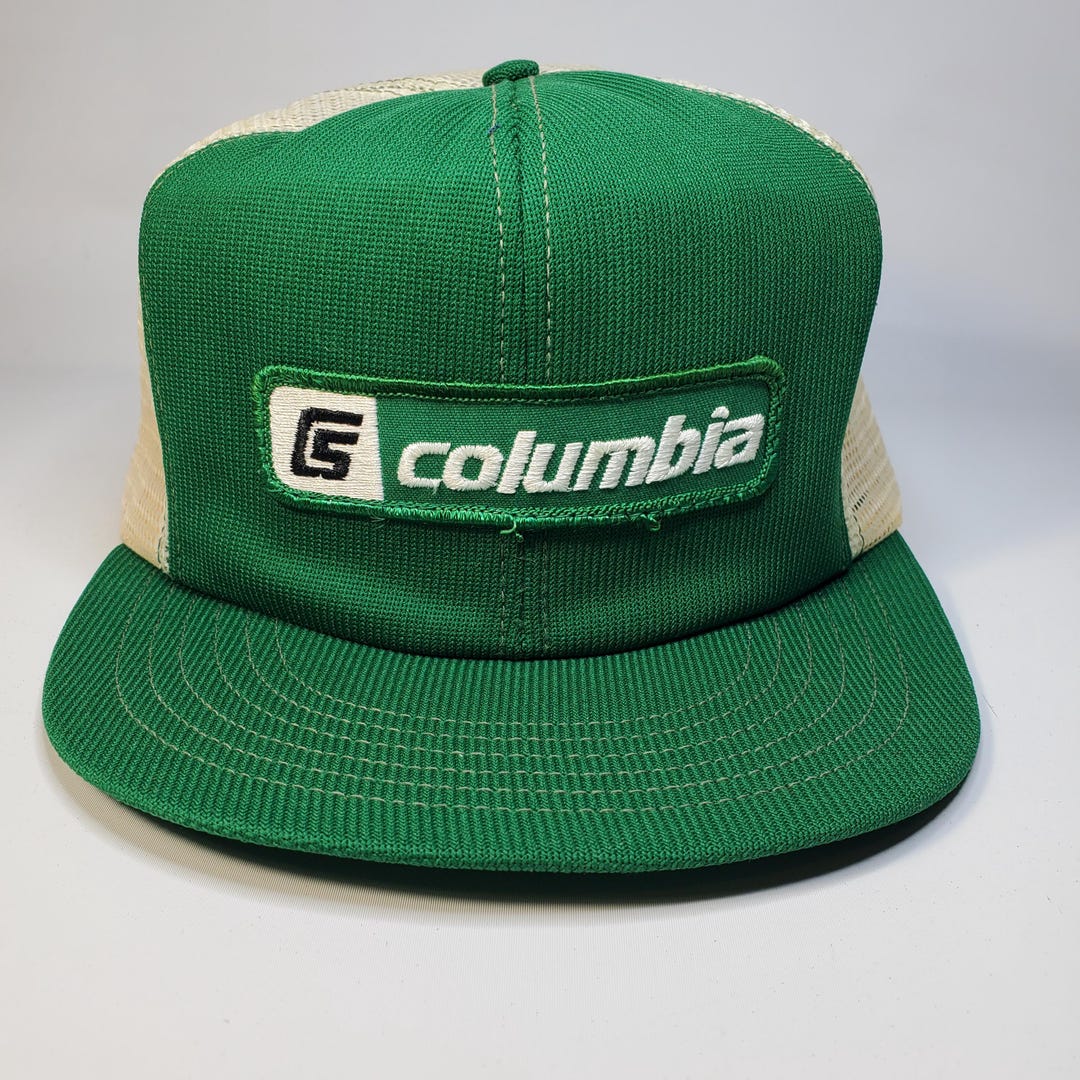 Vintage Columbia Trucker Hat: Embroidered Patch, Green & White Snapback ...