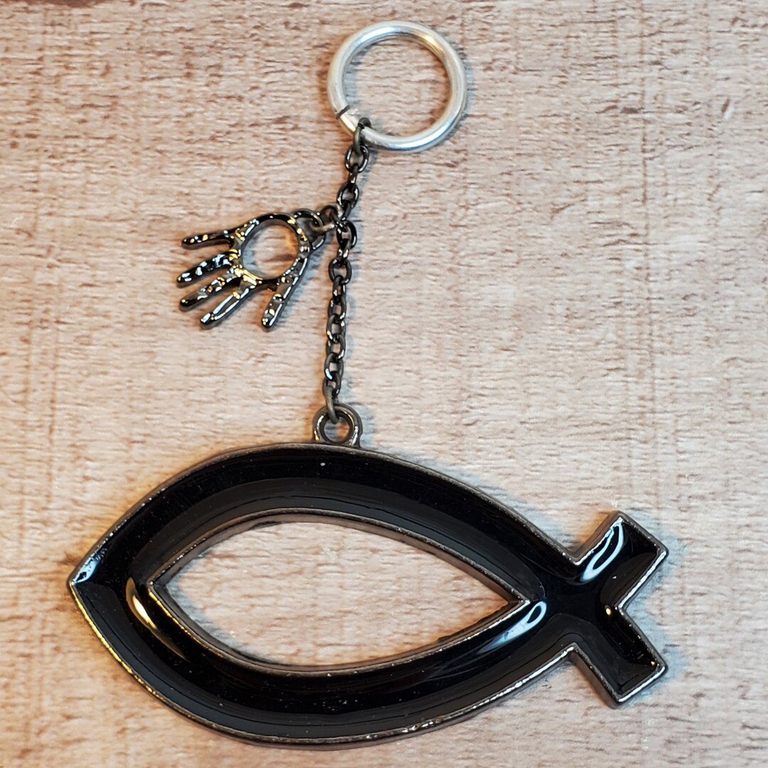 Ichthus Christian Pendant Fish Symbol W/ Hand of Jesus Backpack Purse ...