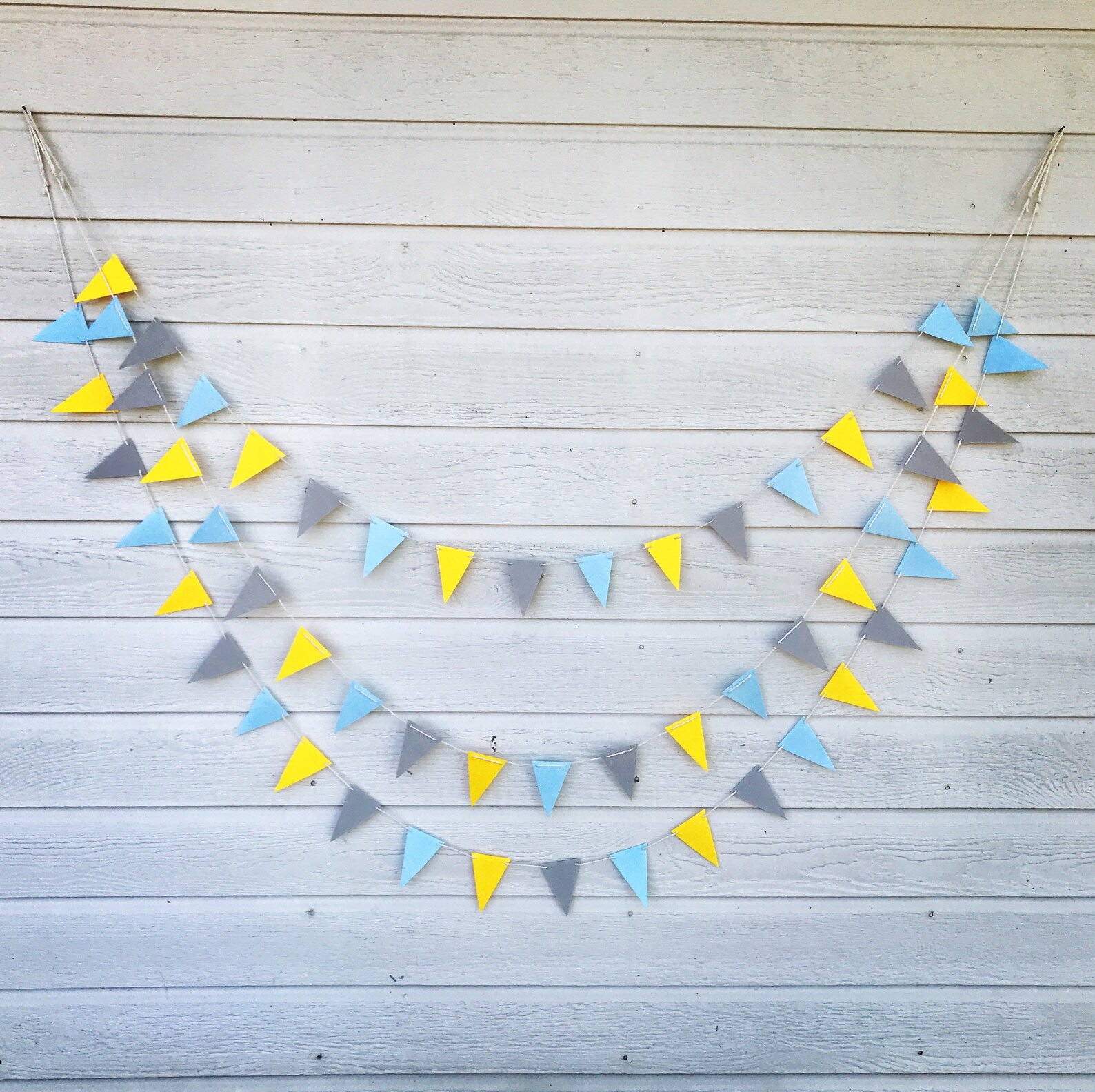 Set of 3 Triangle Felt Garland Blue grey Yellow Garland - Etsy