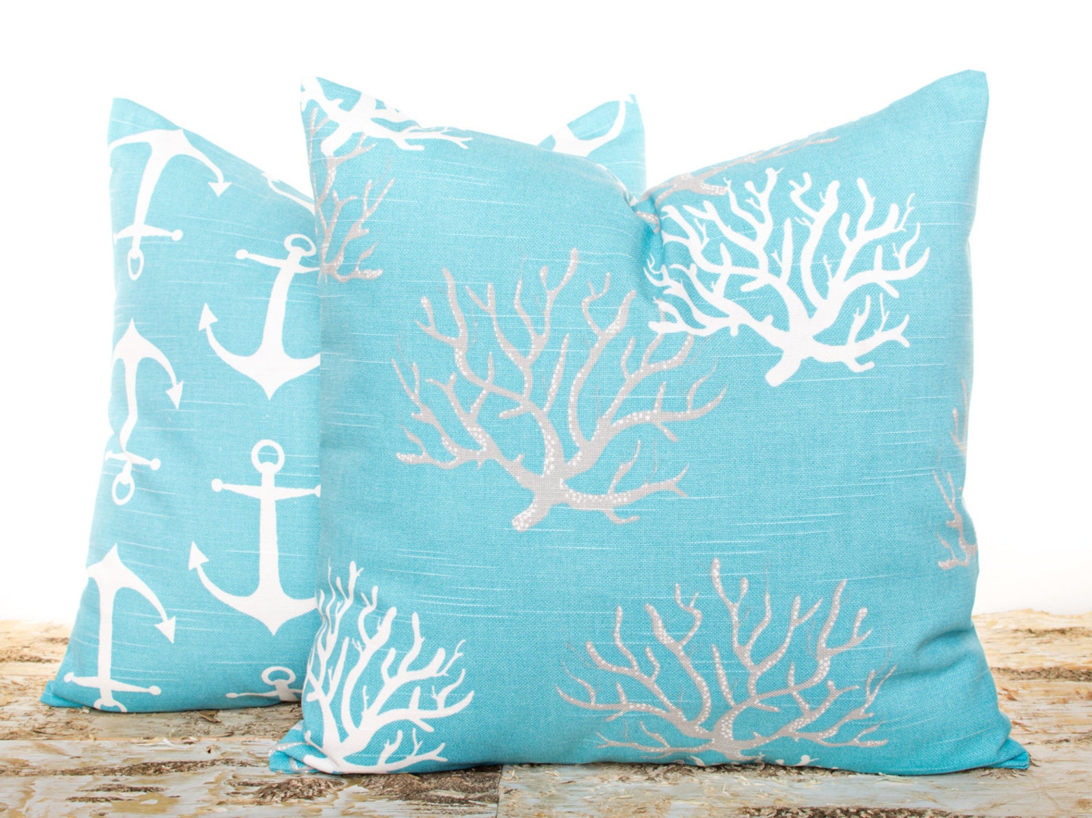Aqua Blue Throw Pillows Nautical Pillowcases Coral Pillows - Etsy