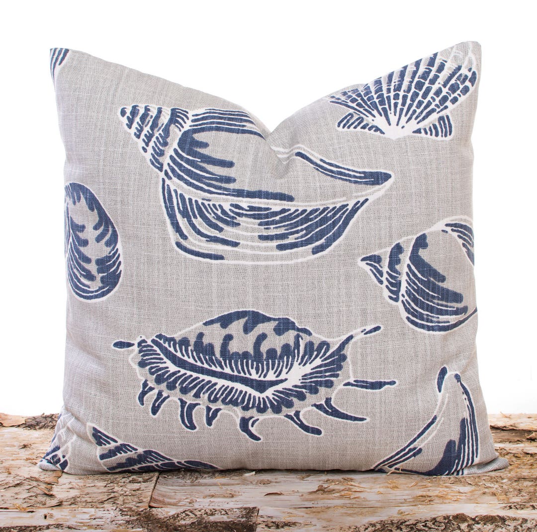 Sea Shells Pillowcase, Navy Throw Pillow, Shells, Natuical Design ...