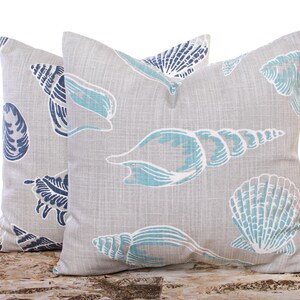 Sea Shells Pillowcase, Light Blue Coastal Pillows, Shells, Natuical ...