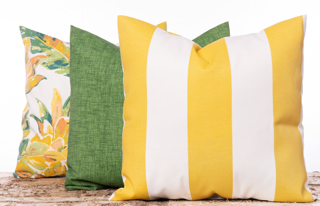 Outdoor Yellow Cabana Pillows, Pineapple Print Pillow, Yellow Stripes ...