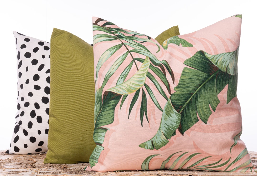 Outdoor Set of Pillows, Tropical Leaf Pillow Covers, Light Pink ...