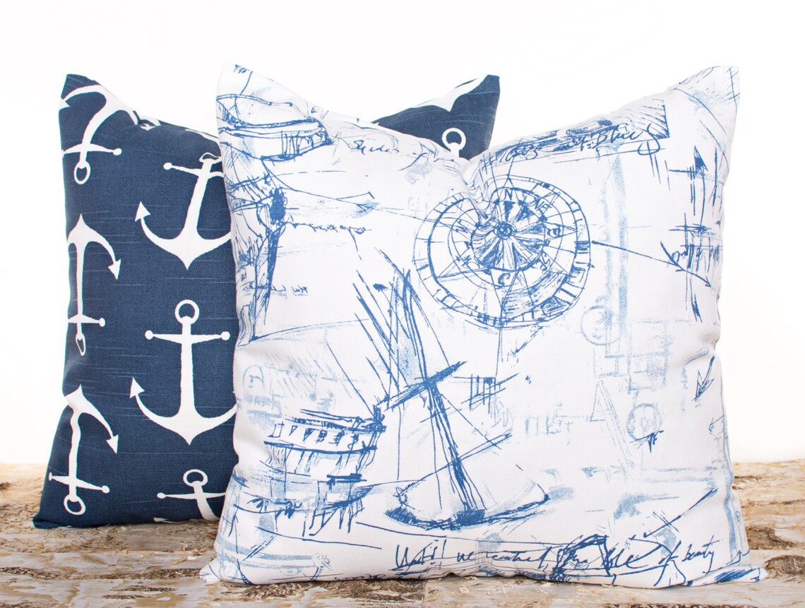 Navy Nautical Pillows Blue Nautical Pillow Cover Ocean Theme - Etsy