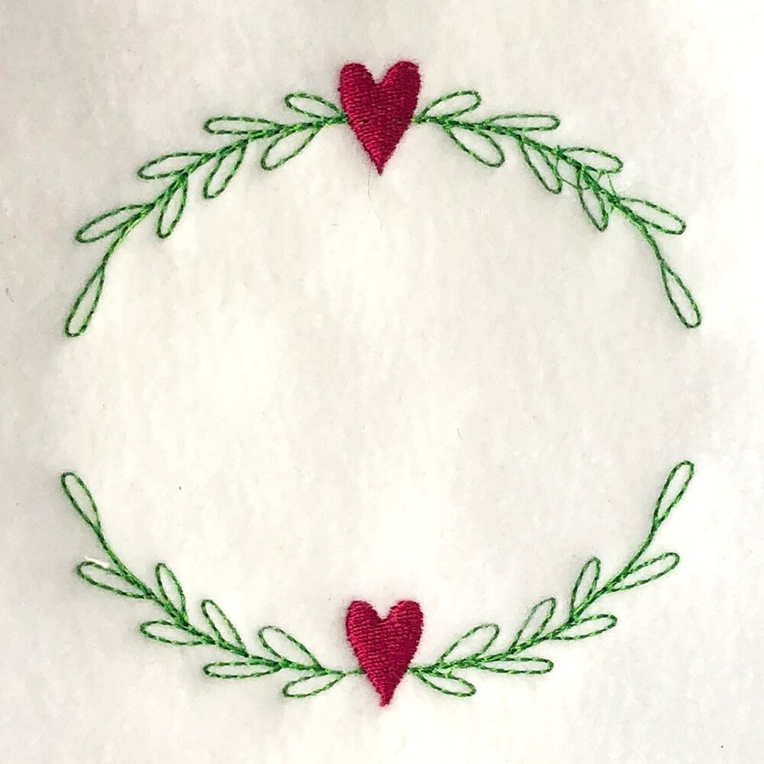 Leaves With Heart Round Border Frame DIGITAL Machine Embroidery Design ...