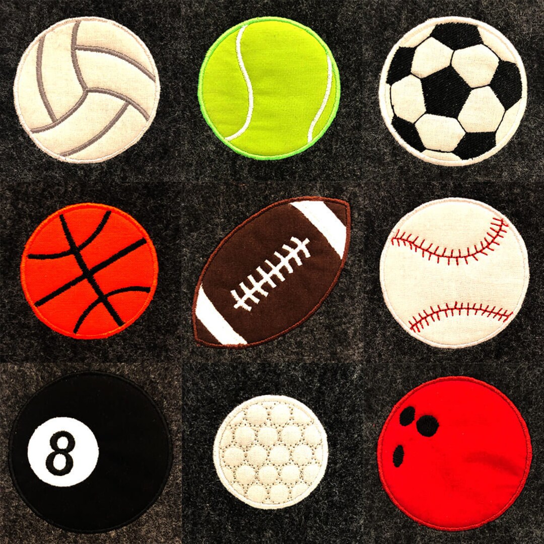 Sports Ball DIGITAL Appliqué Design Set. Nine Sporty Appliqués to ...