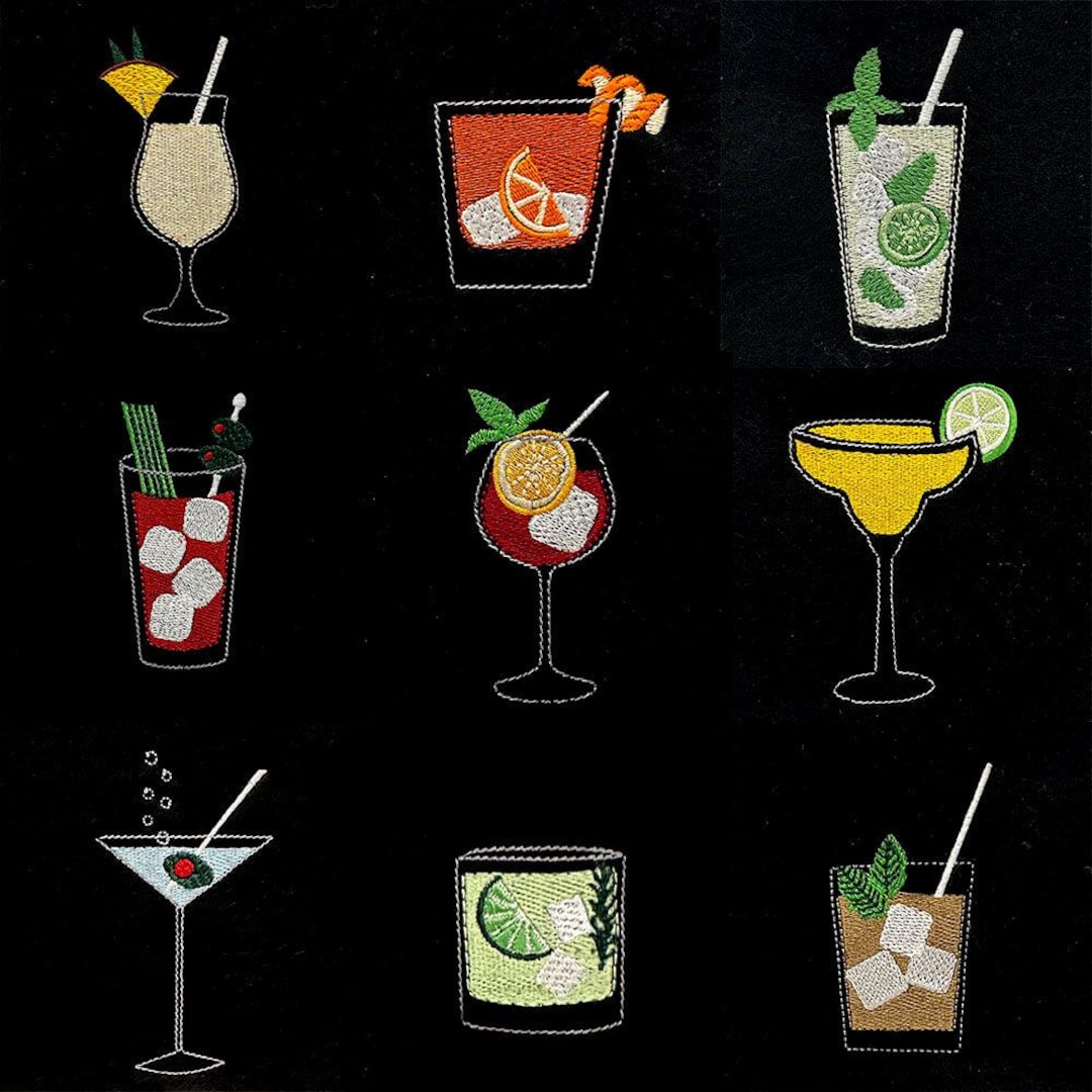 Set of Retro Cocktail DIGITAL Machine Embroidery Designs - 9 Cute ...