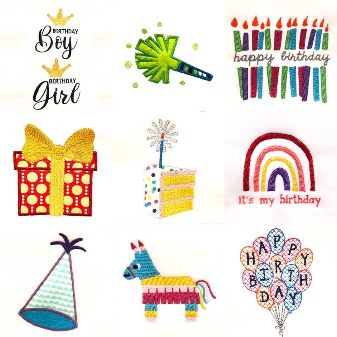 Happy Birthday DIGITAL Machine Embroidery and Appliqué Design Set to ...