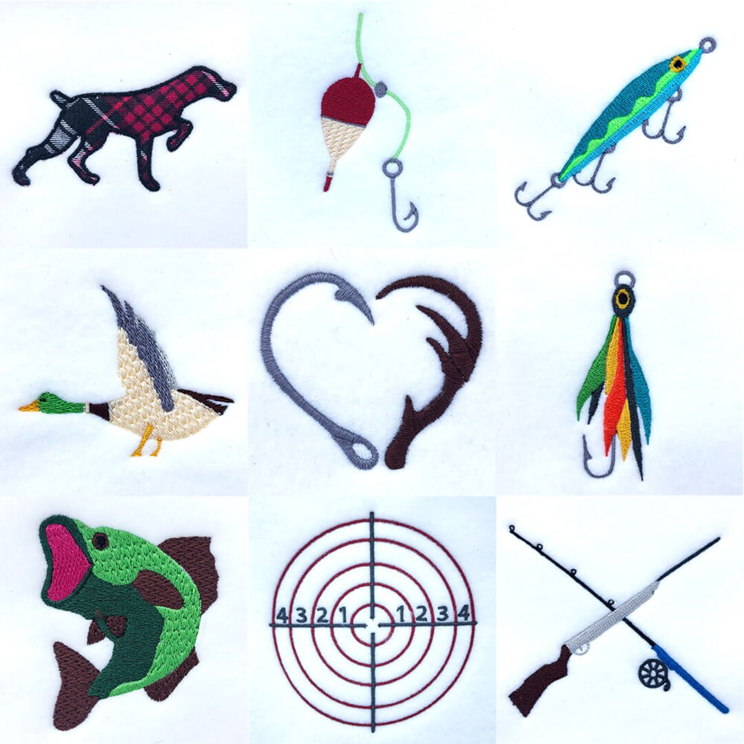 Hunting and Fishing DIGITAL Embroidery and Appliqué Design Set. A Set ...