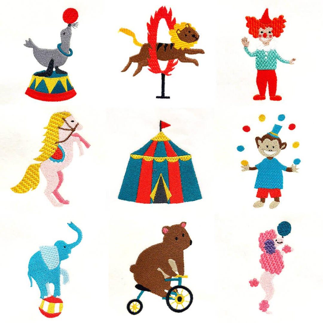 Adorable Circus Embroidery DIGITAL Machine Embroidery Design Set - 9 ...