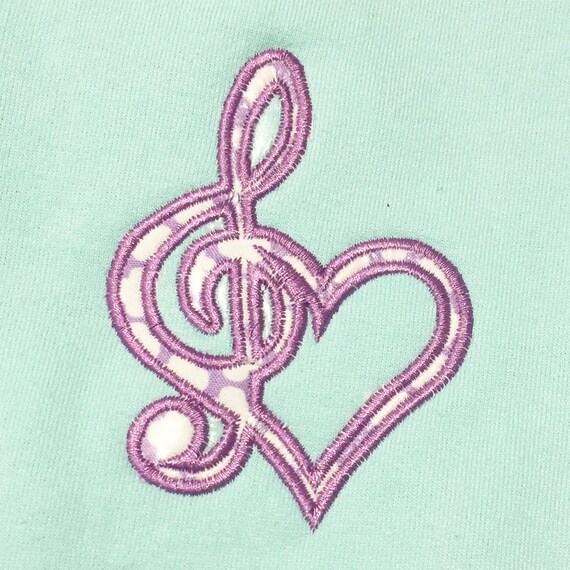 Treble Clef and Heart Filled Machine Embroidery and Applique | Etsy