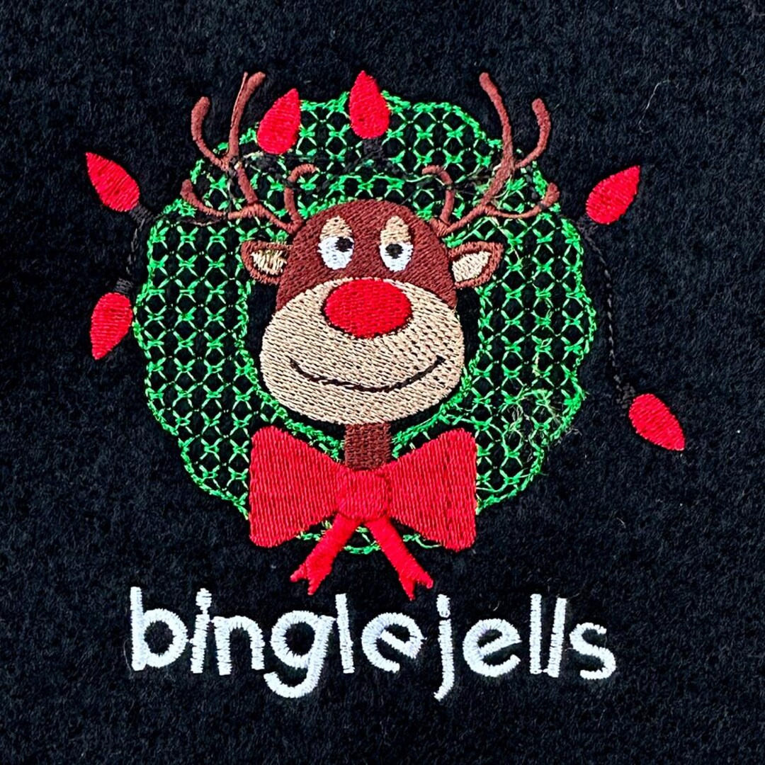 Bingle Jells Tipsy Reindeer in Wreath DIGITAL Machine Embroidery Design ...
