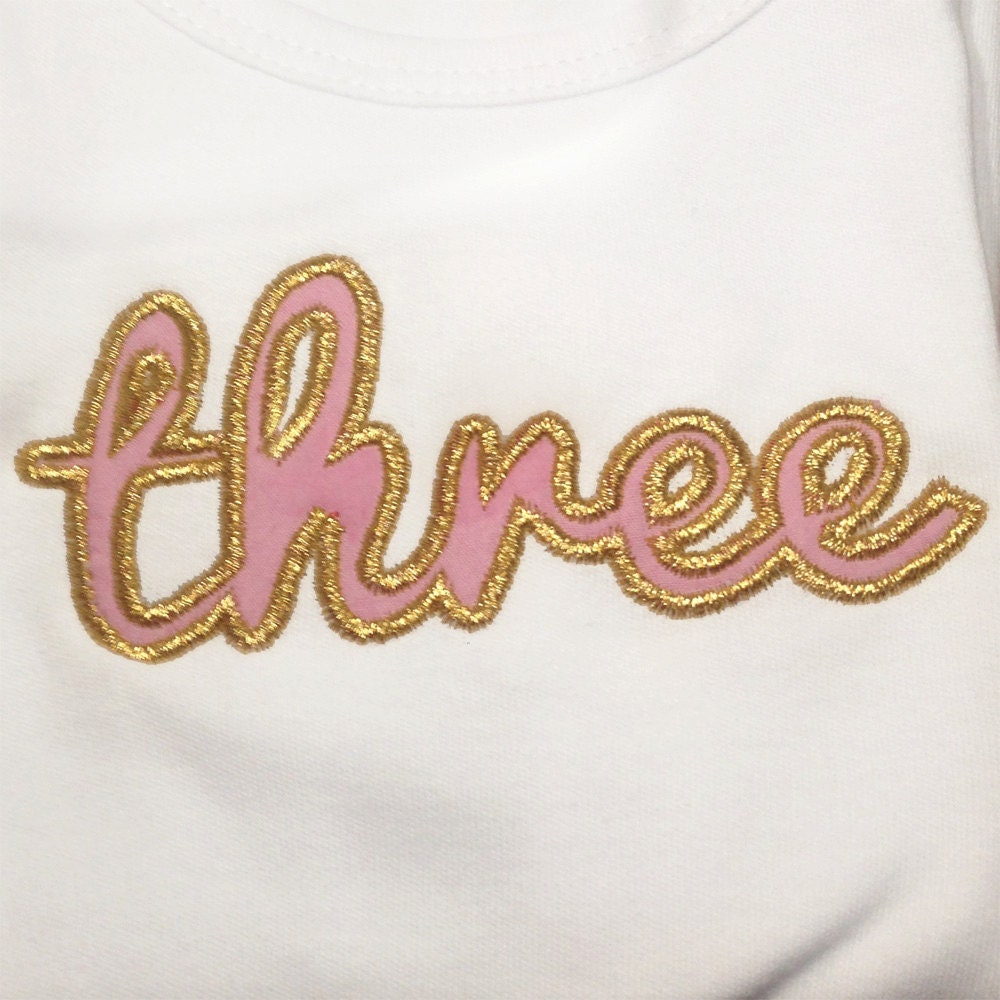 Adorable three year old appliqué and embroidery design in 6 | Etsy