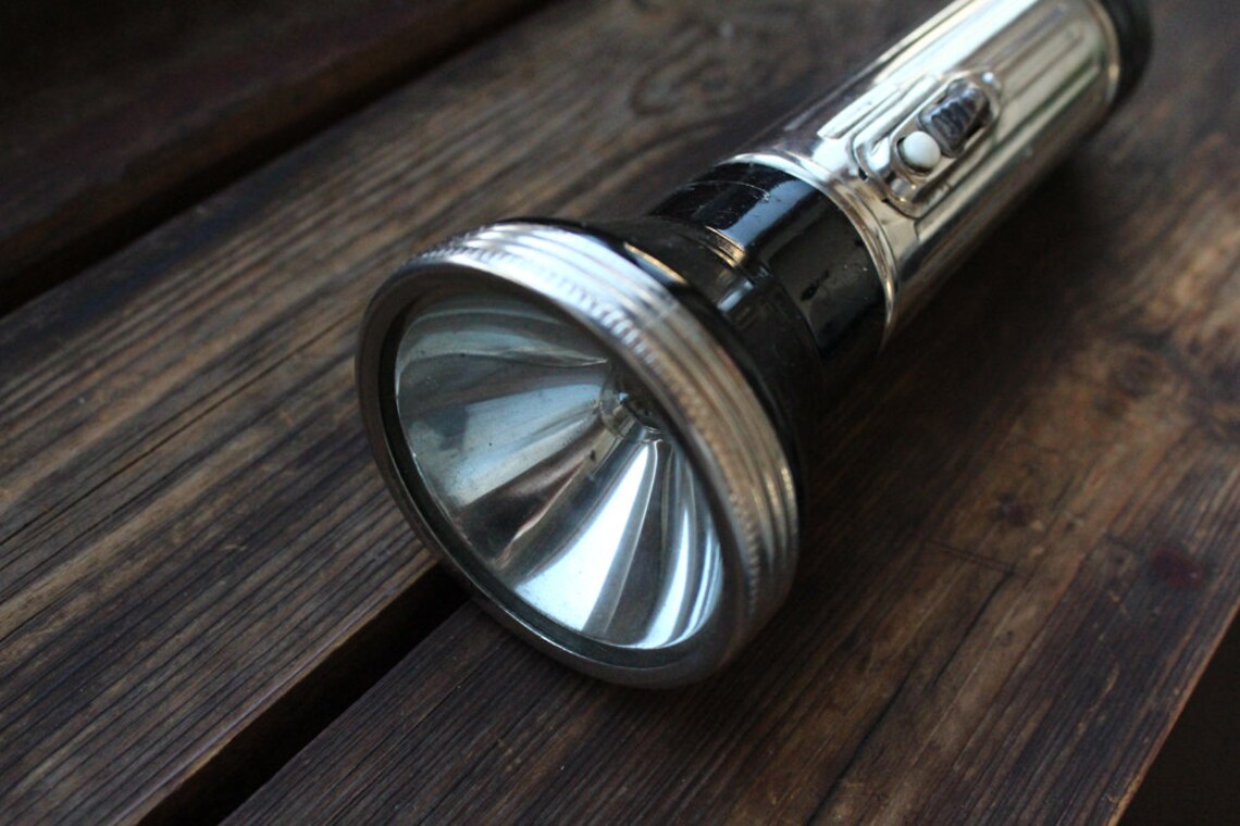 Vintage Rustic Metal Black Enamel Flashlight 1970s Restoration | Etsy