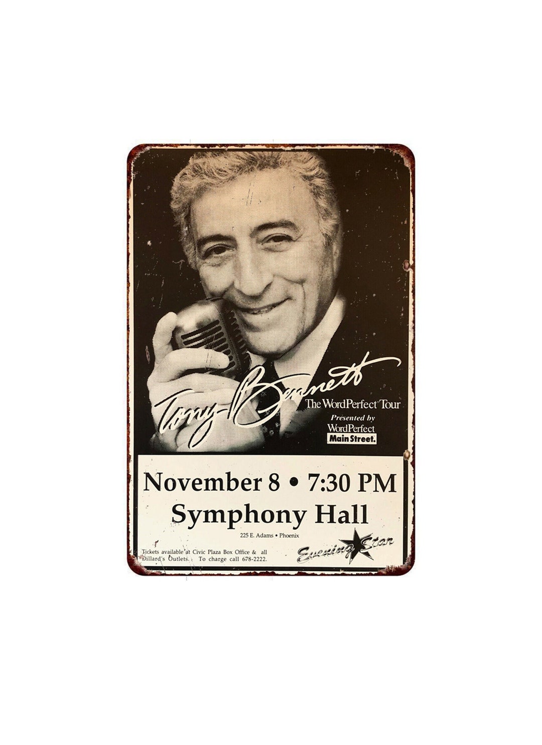 Tony Bennett Concert Poster 1994 Vintage LOOK Reproduction Metal Sign ...