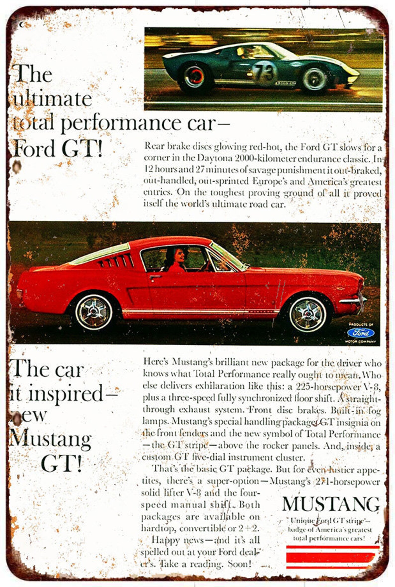 1965 Ford Mustang GT AD Vintage Look Reproduction Metal Sign 8 X 12 - Etsy