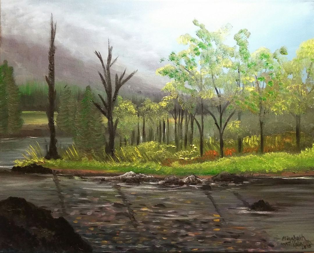 Babbling Brook an Original Oil in Full Color on 20x16x1 Canvas - Etsy