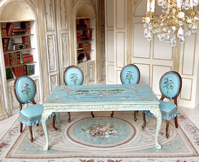 Magnificent dining table painted by hand in blue Versailles | Etsy