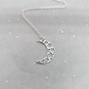 Sterling Silver Crescent Moon & Star Necklace: Handmade Celestial ...