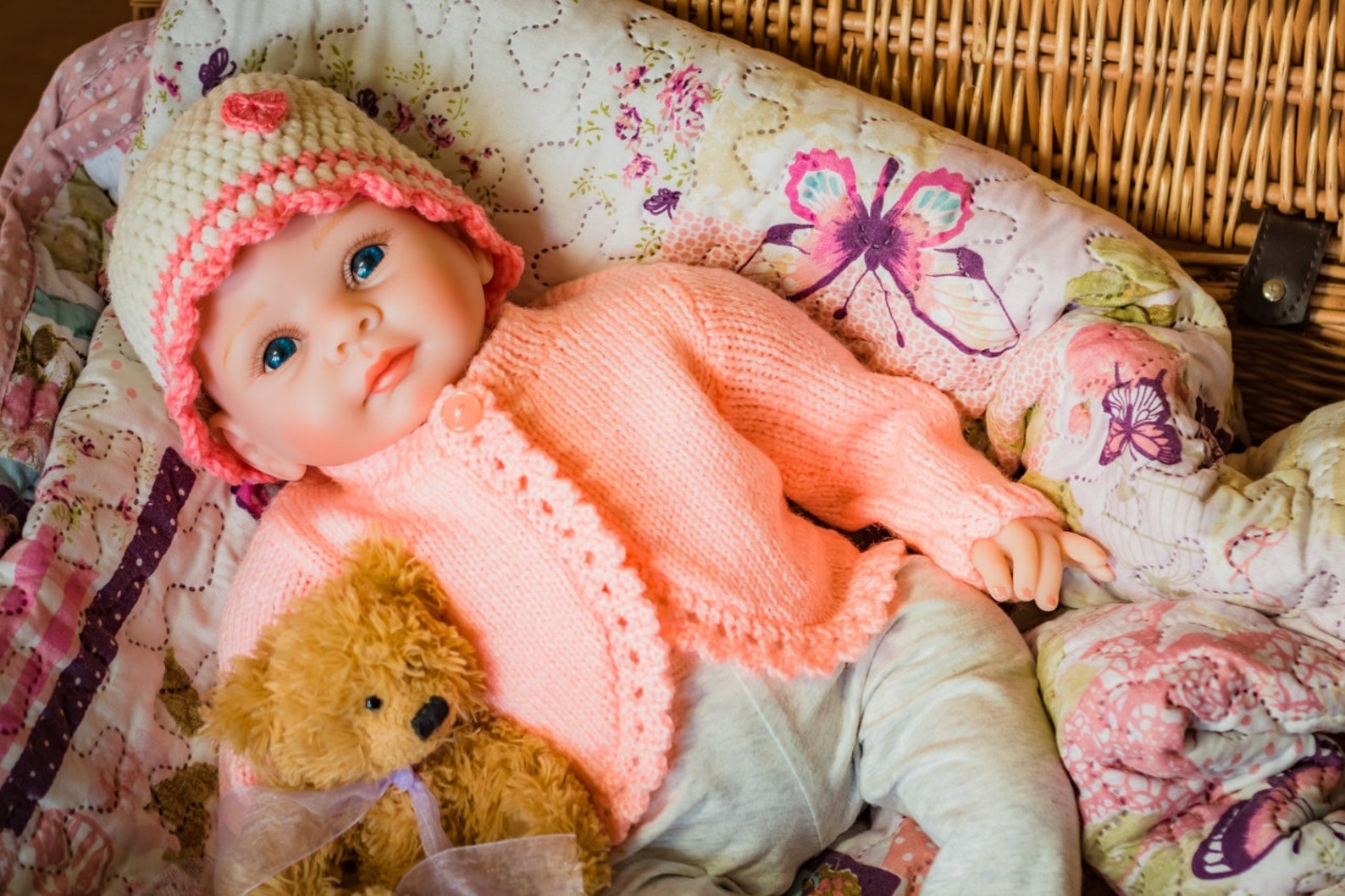 Rosa pálido picot borde cuello redondo cardigan bebé de un - Etsy España