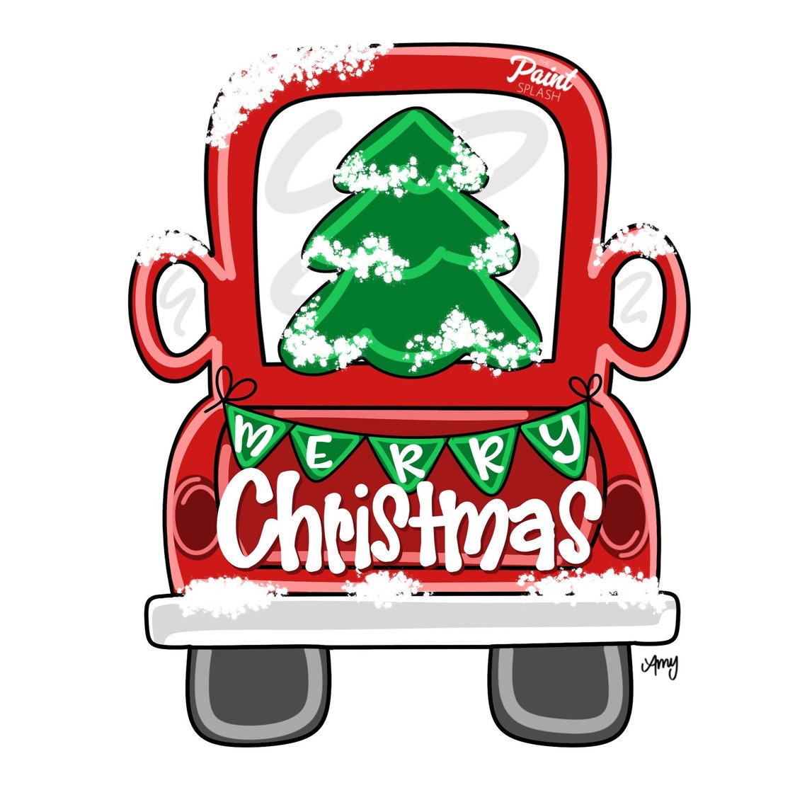 DIGITAL TEMPLATE: Christmas Truck Merry Christmas Tree Red Truck Winter ...