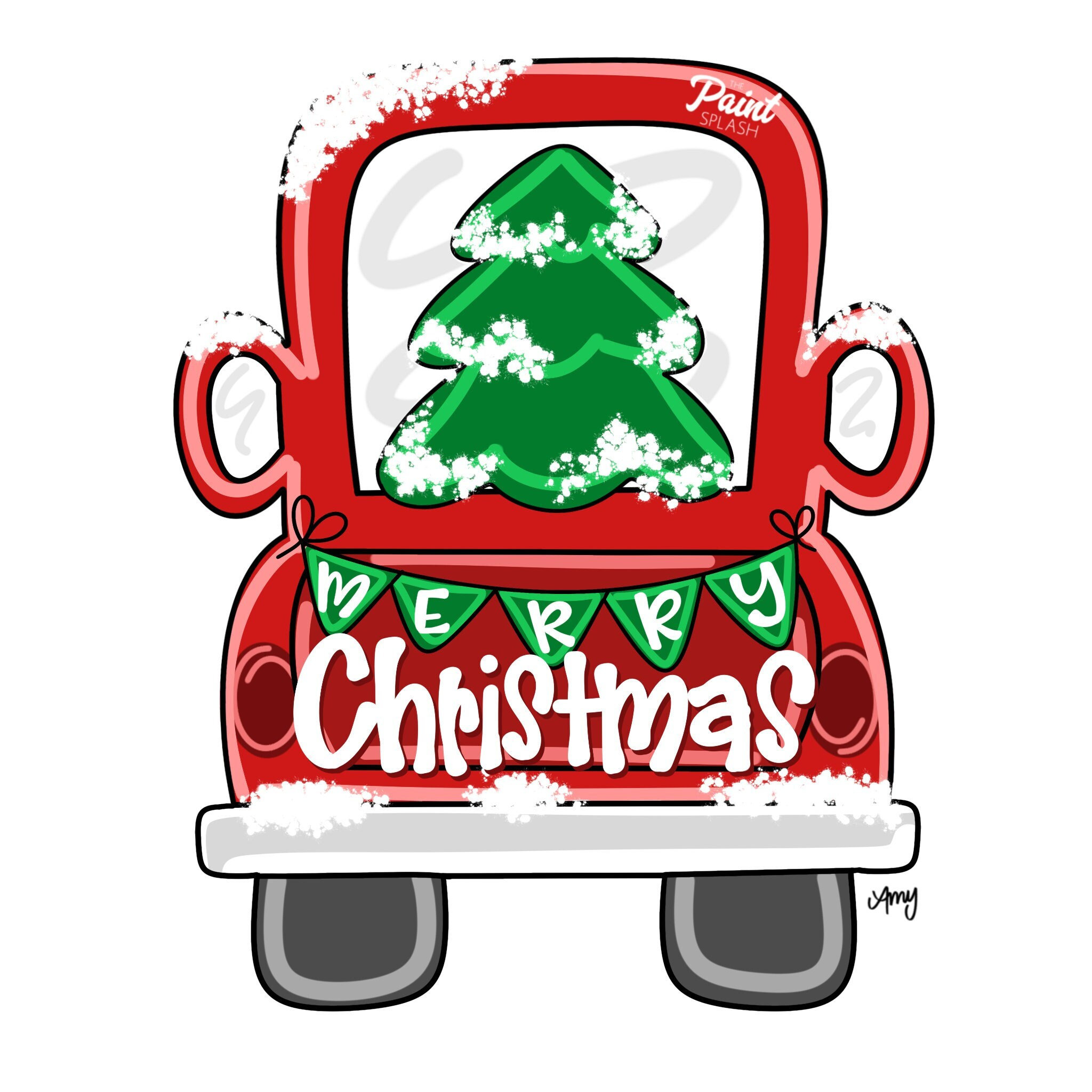 DIGITAL TEMPLATE: Christmas Truck Merry Christmas Tree Red Truck Winter ...