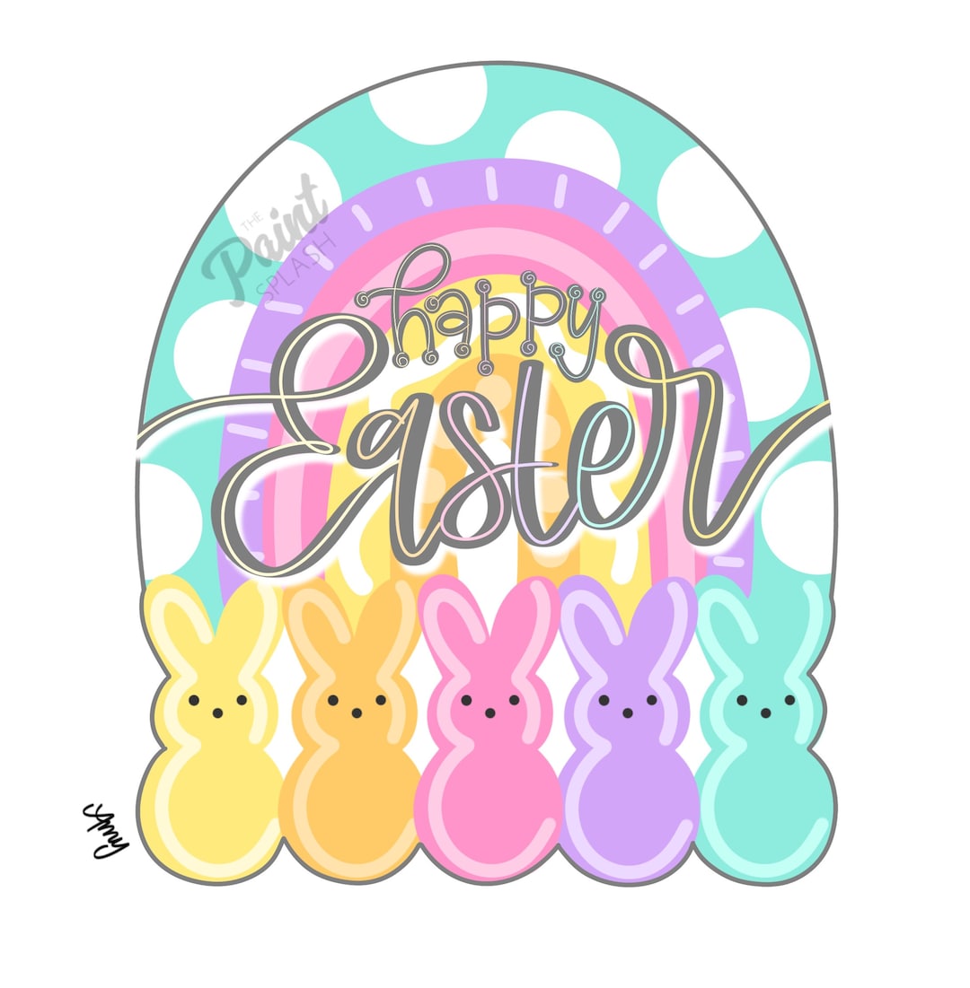 DIGITAL TEMPLATE: Happy Easter Peeps Rainbow Bunny Door Hanger Template ...