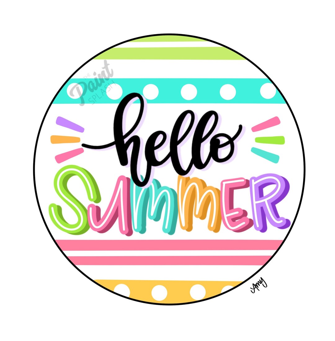 DIGITAL TEMPLATE: Hello Summer Colorful Rainbow Welcome Door Hanger ...
