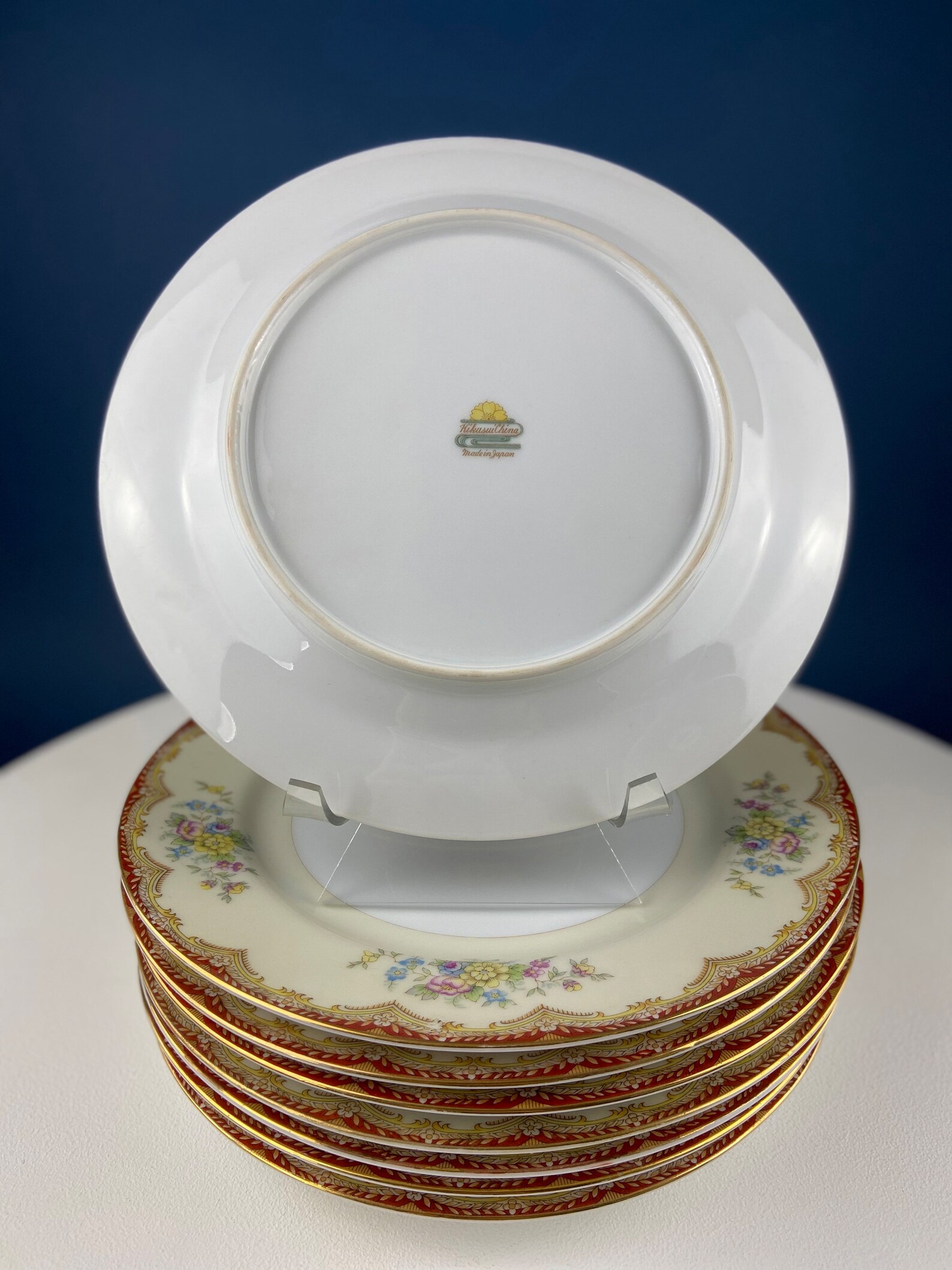 Vintage Dinner Set With Yellow Red Bands Rose Garlands. Kikusui China ...