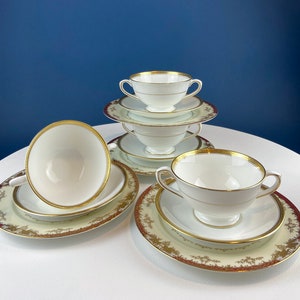 White and Gold Porcelain Soup or Bullion Cups With Saucers. Wedding ...