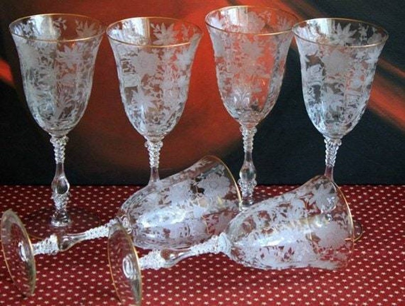 Antique Cambridge Crystal Wine Glass / Water Goblet Replacement. Etched ...